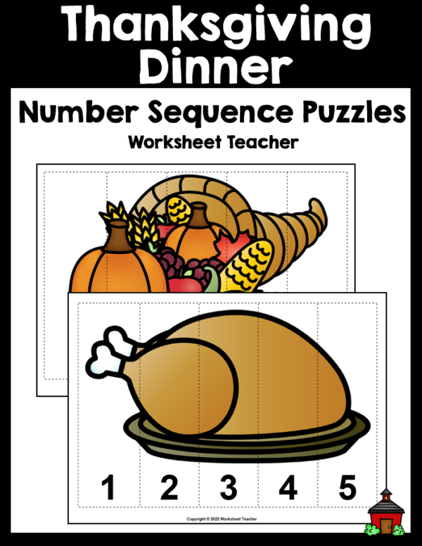 5 Thanksgiving Dinner Number Sequence 1-5 Math Picture Puzzles | Made ...