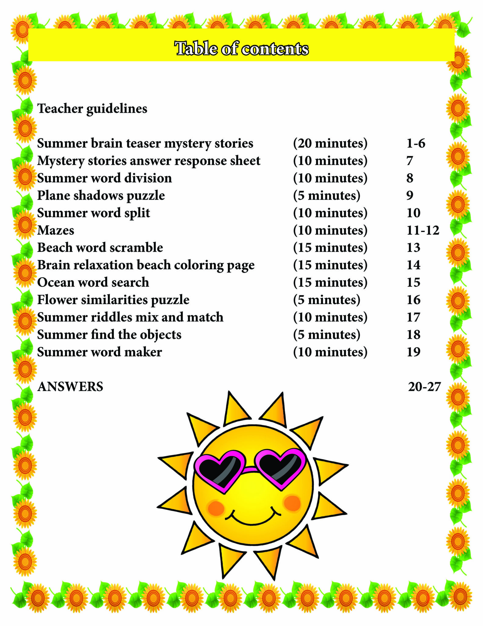 Summer Brain Teaser Stories, Riddles and Puzzles Grades 5-7 - Made By ...