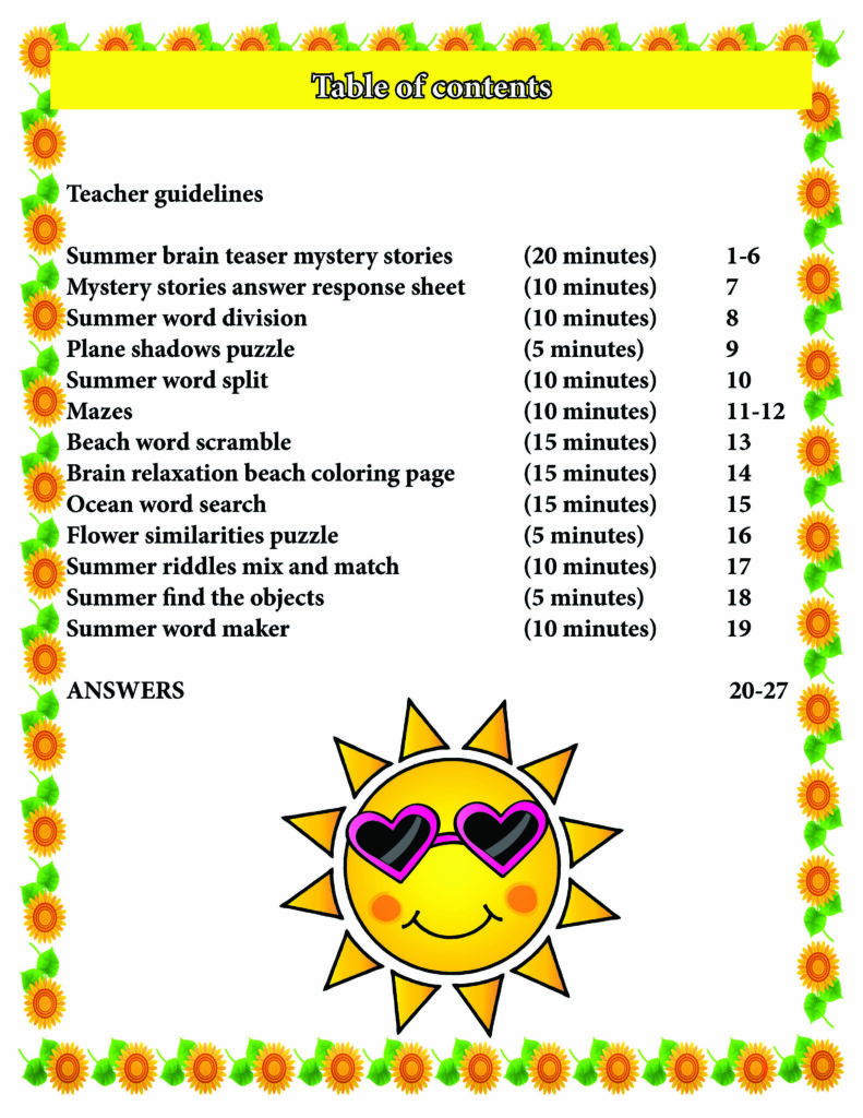 Summer Brain Teaser Stories, Riddles and Puzzles Grades 5-7 | Made By ...