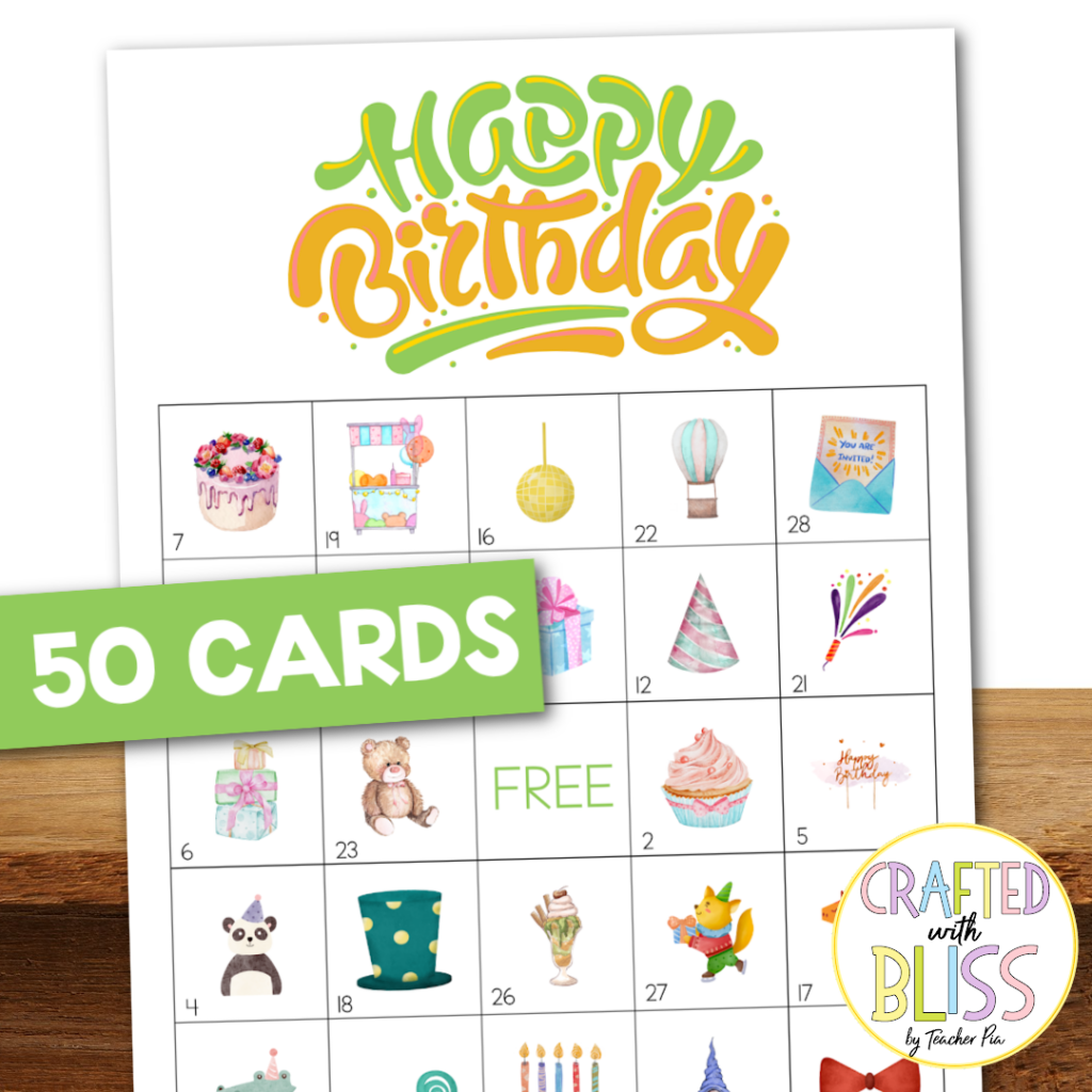 50 Watercolor Birthday Bingo Cards (5x5), Watercolor Birthday Theme ...