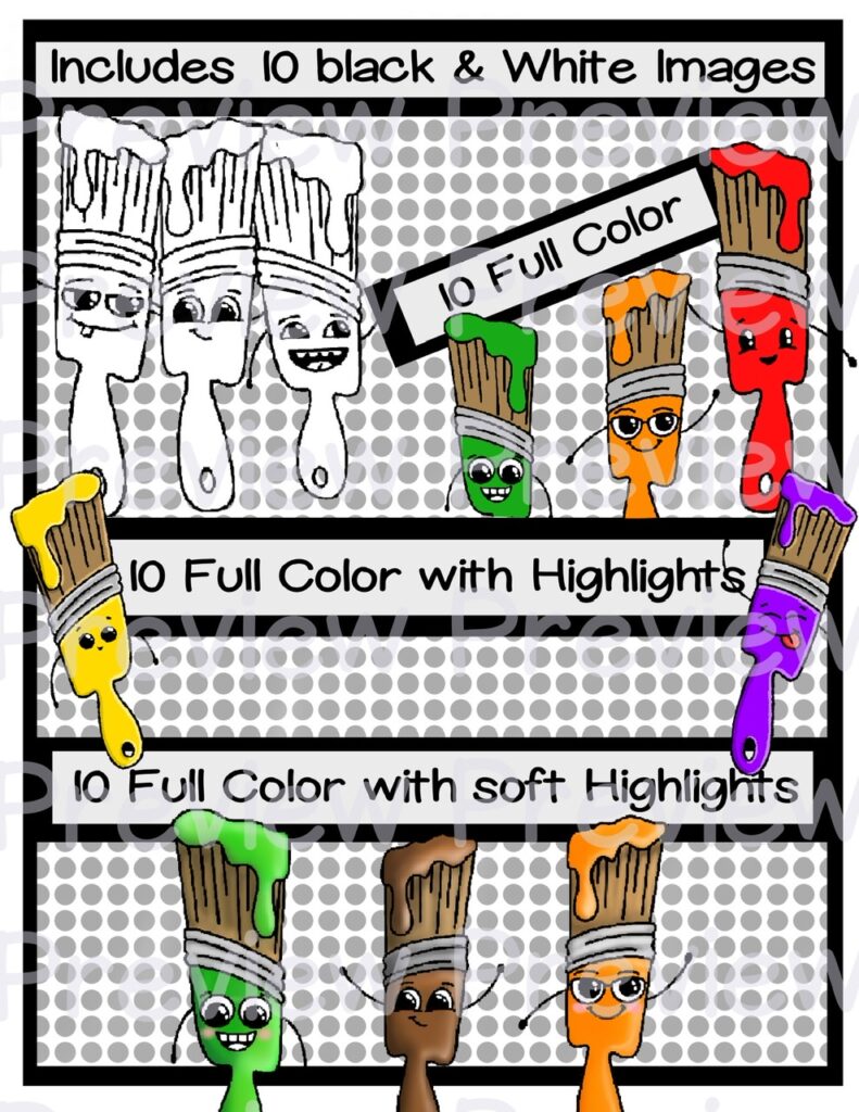 Paintbrush characters clip arts for classrooms and art rooms | Made By ...