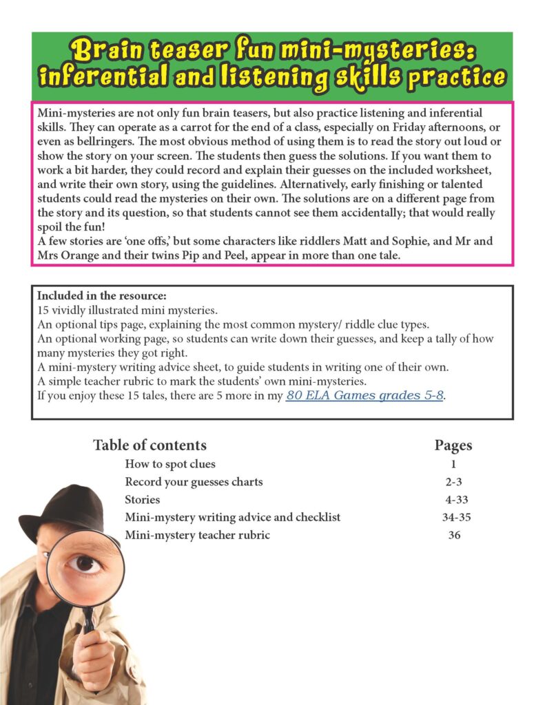 BRAIN TEASER MYSTERY STORIES GRADES 5-8: Making inferences - Made By ...
