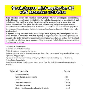 BRAIN TEASER MYSTERY STORIES GRADES 5-8#2 + Mystery writing assignment ...