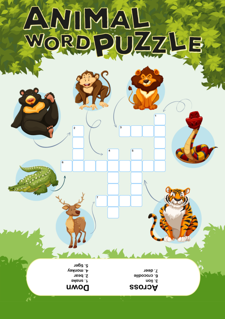 Crossword Puzzle: Animals, Objects, Fruits Vocabulary (Colorful picture ...