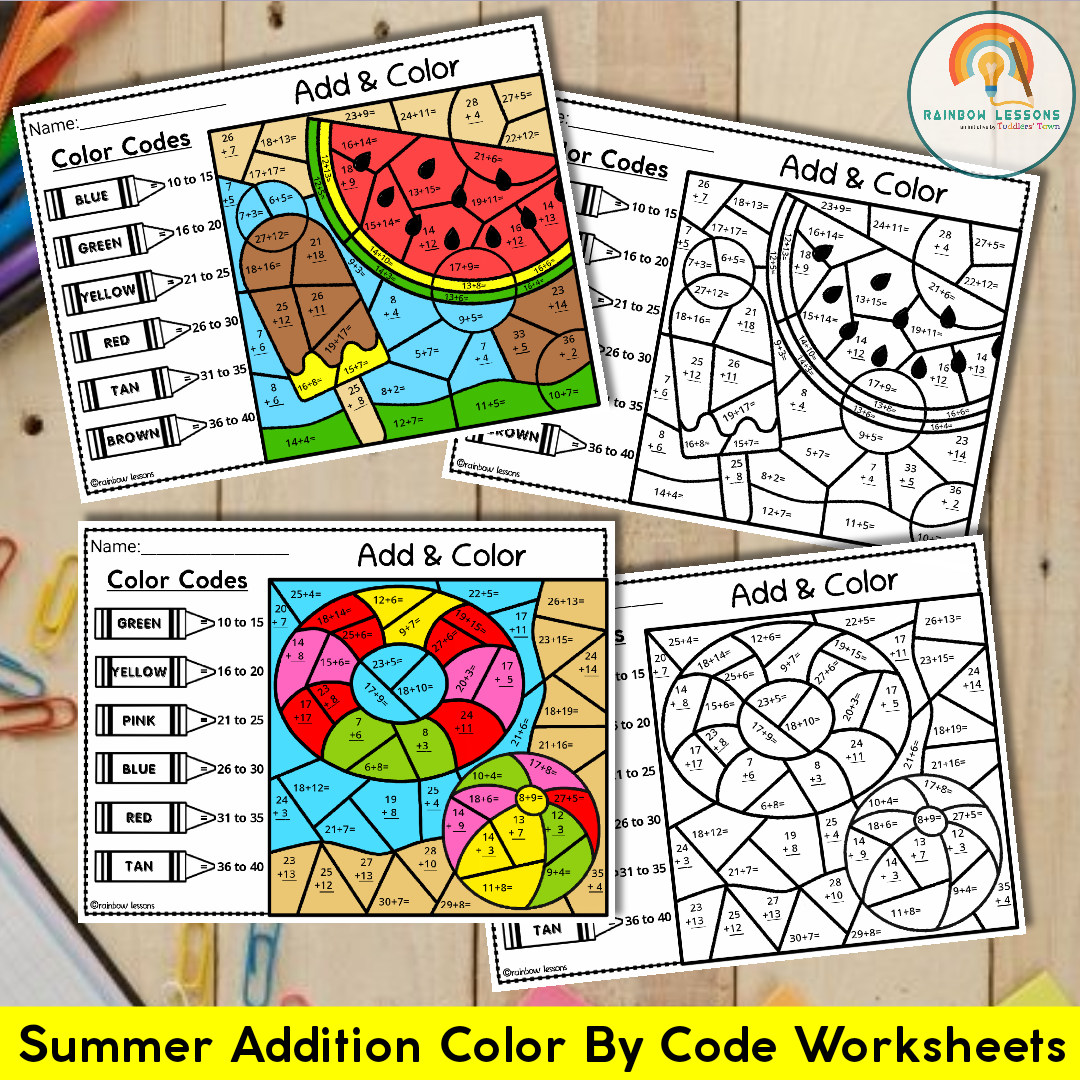 Summer Coloring Sheets | Summer Addition Color By Number | Summer ...