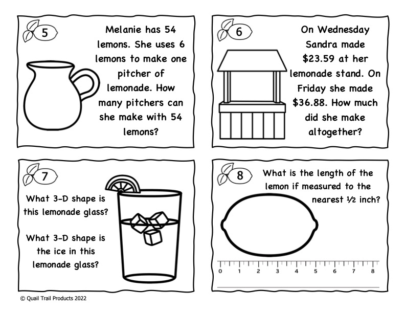 Lemonade Math Task Cards | Made By Teachers