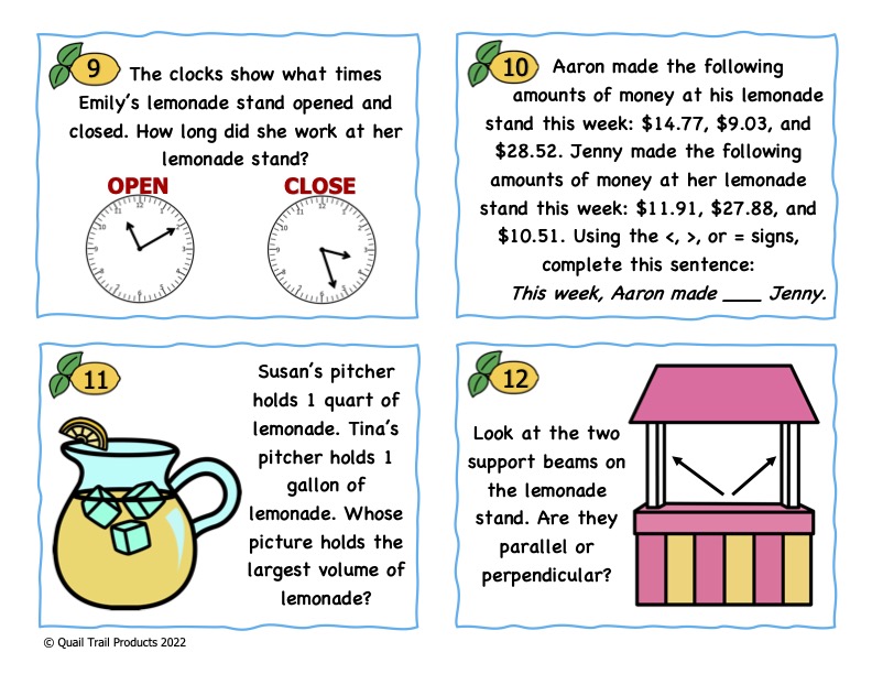 Lemonade Math Task Cards | Made By Teachers