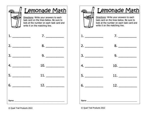 Lemonade Math Task Cards - Made By Teachers