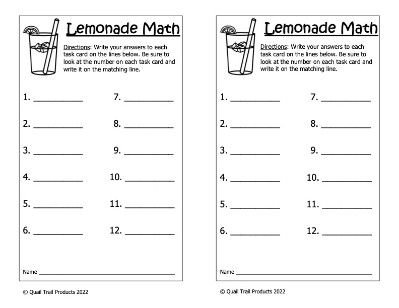 Lemonade Math Task Cards | Made By Teachers