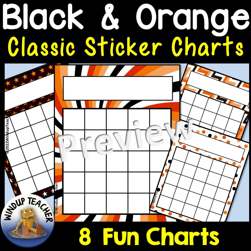 Black and Orange Classic Sticker Charts | Made By Teachers