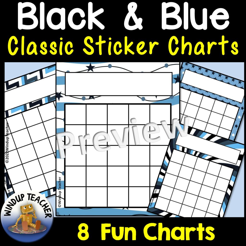Black and Blue Classic Sticker Charts - Made By Teachers