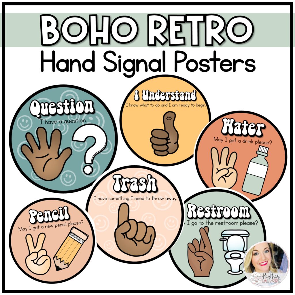 Hand Signal Posters for Classroom Management | Retro Boho | Made By ...