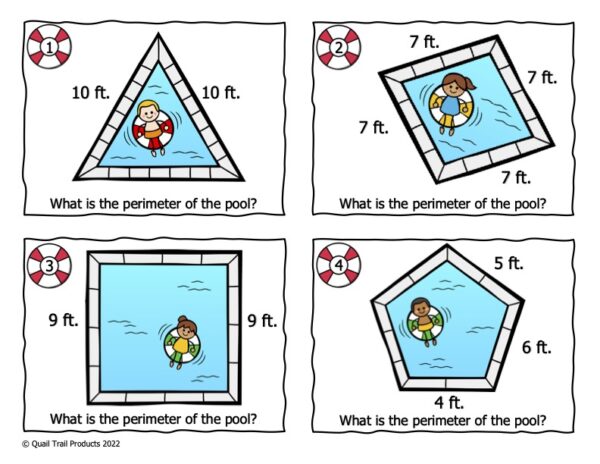 Measuring Swimming Pool Perimeters Task Cards | Made By Teachers