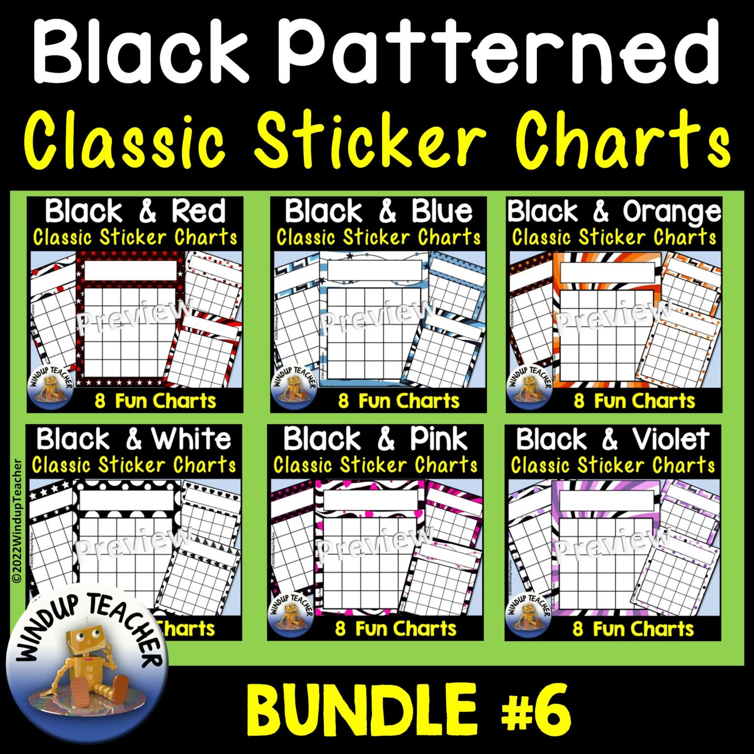 Black Patterned Classic Sticker Chart BUNDLE #6 | Made By Teachers