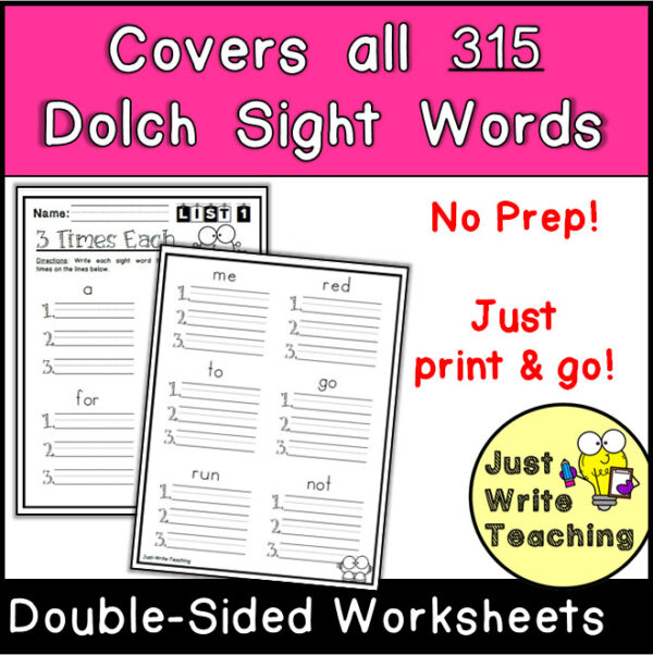 Sight Word Three Times Each Activity Pack | Made By Teachers