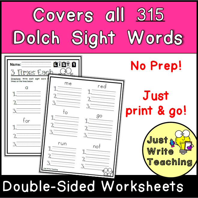 Sight Word Three Times Each Activity Pack - 64 pages | Made By Teachers