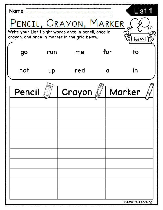 Sight Word Pencil, Crayon, Marker Activities | Made By Teachers