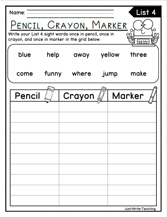 Sight Word Pencil, Crayon, Marker Activities | Made By Teachers