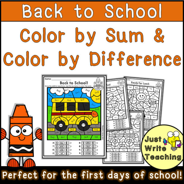 Back to School Color by Sum and Color by Difference Activity Sheets ...