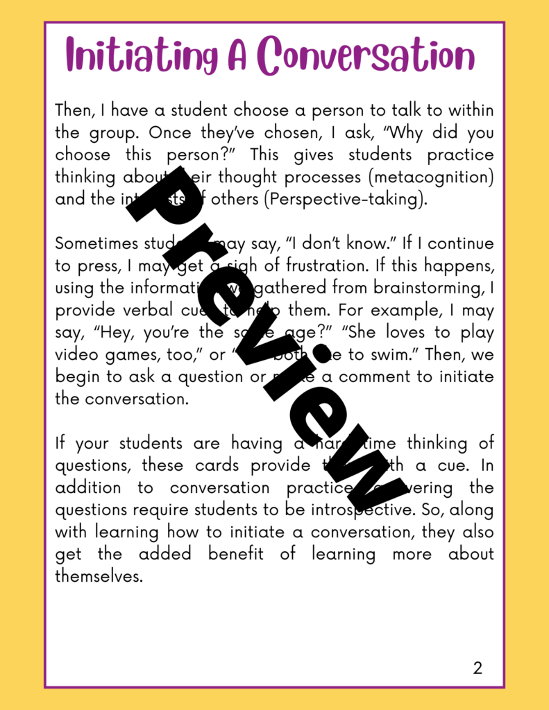 Initiating A Conversation Social Skills Question Cards Grades 3-6 ...