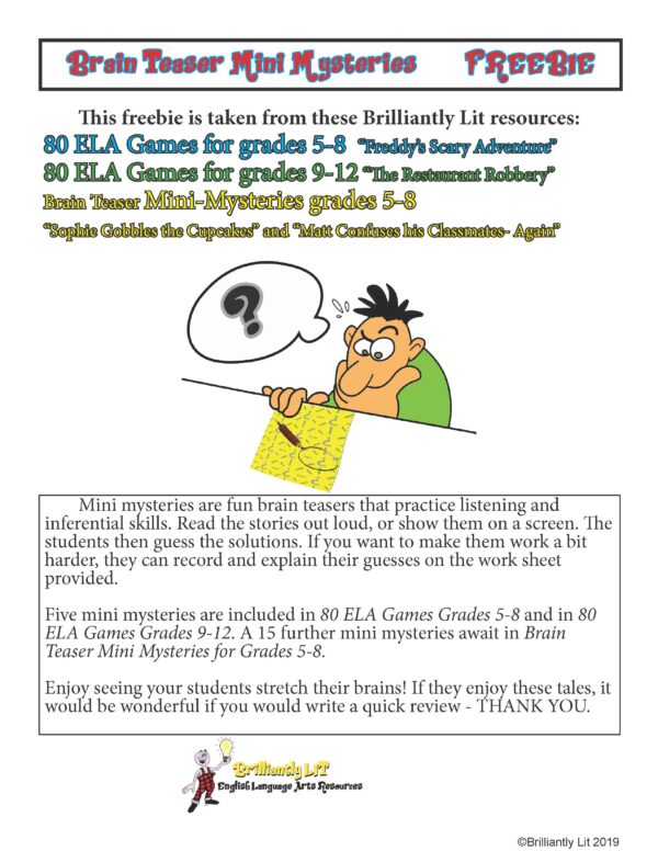 BRAIN TEASER MYSTERY STORIES FREEBIE - Made By Teachers