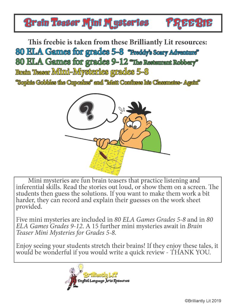 BRAIN TEASER MYSTERY STORIES FREEBIE - Made By Teachers
