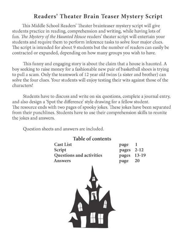 READERS THEATER SCARY MYSTERY SCRIPT Grades 5-8: Haunted House | Made ...