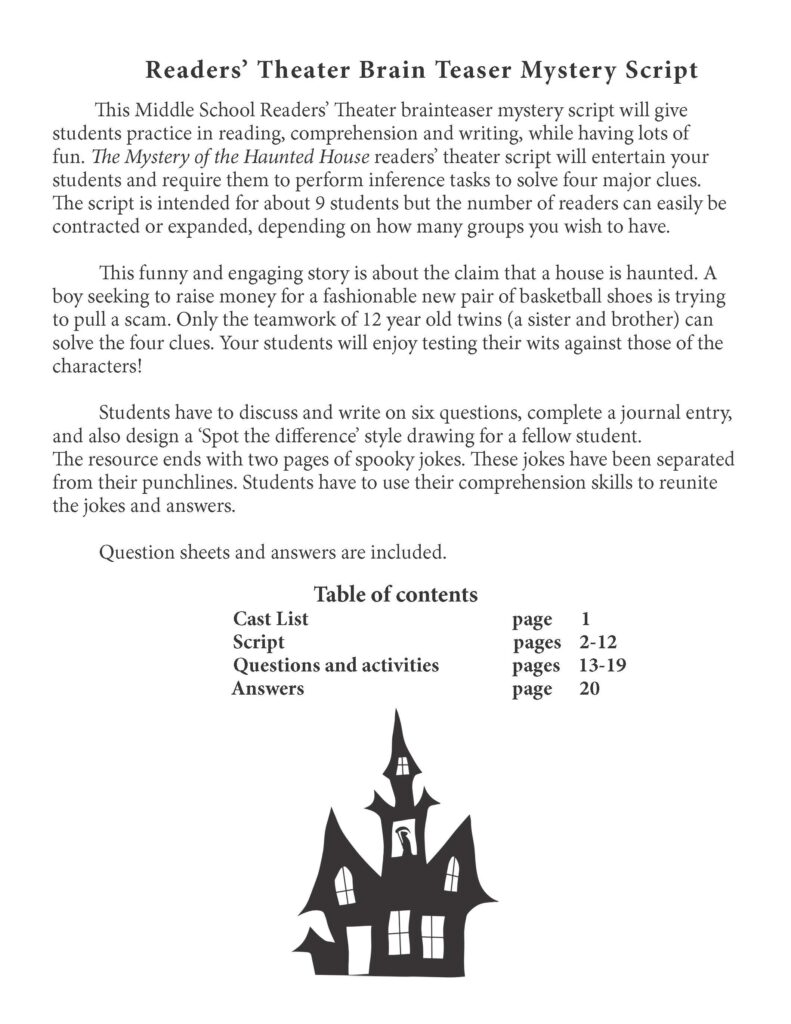 READERS THEATER SCARY MYSTERY SCRIPT Grades 5-8: Haunted House - Made ...