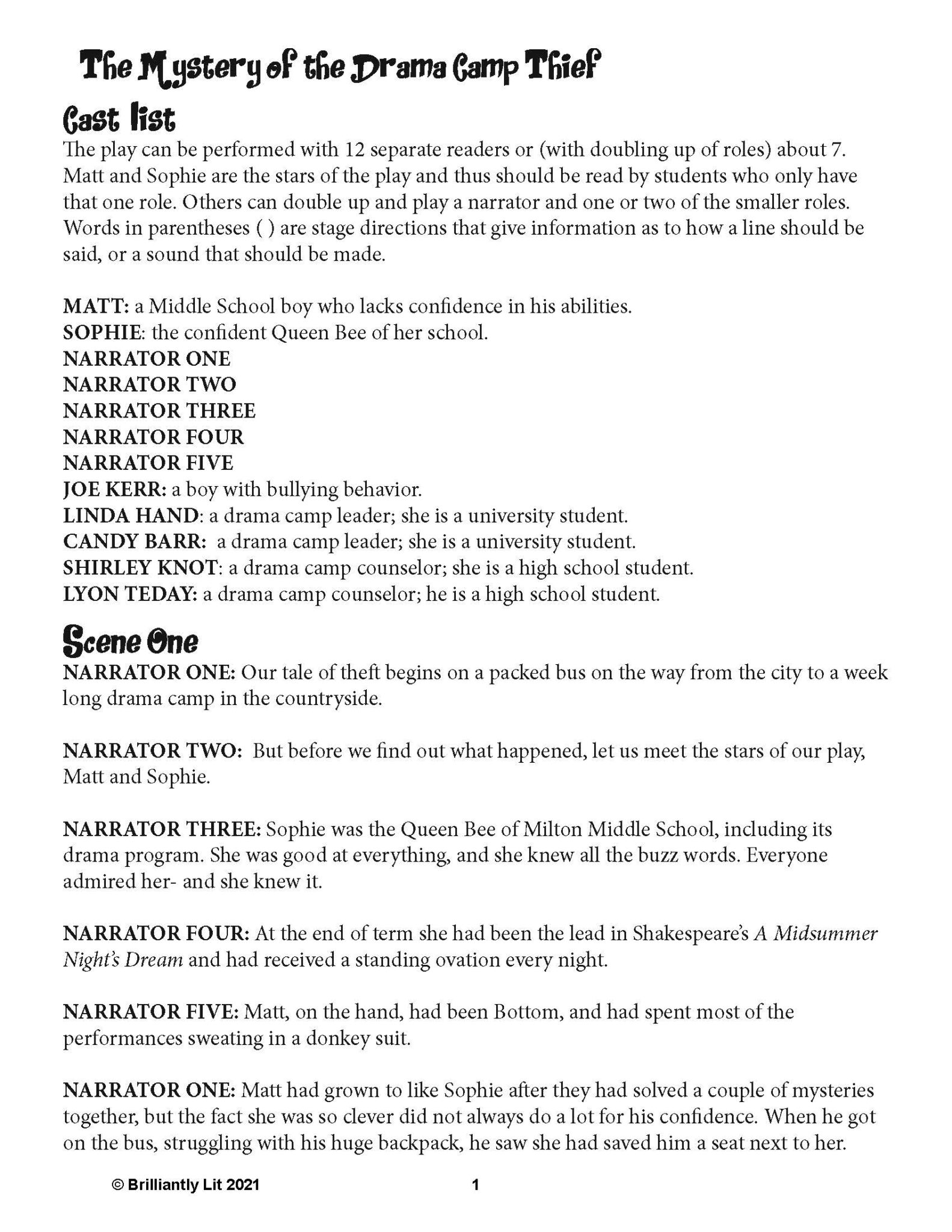 READERS THEATER MYSTERY MIDDLE SCHOOL SCRIPT: Drama Camp Thief - Made ...