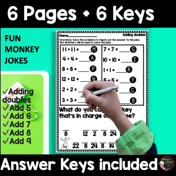 Addition Within 24 Worksheets | Monkey Jokes | Made By Teachers