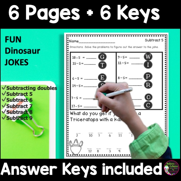 Subtraction Within 24 Worksheets | Dinosaur Jokes | Made By Teachers
