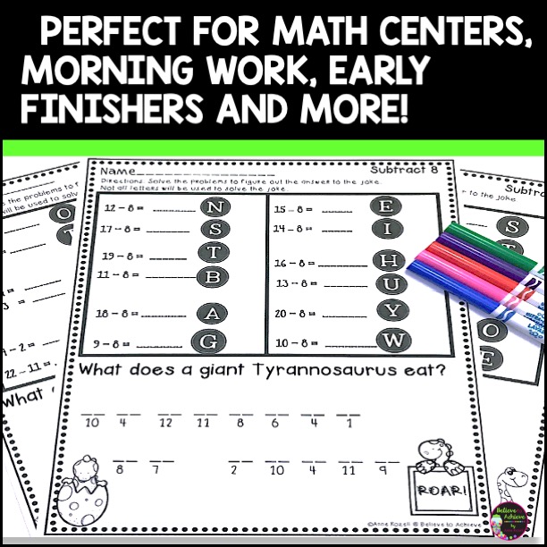 Subtraction Within 24 Worksheets | Dinosaur Jokes | Made By Teachers