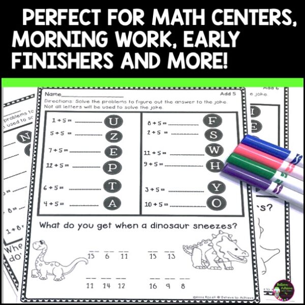 Addition Facts Within 24 Worksheets | Dinosaur Jokes - Made By Teachers