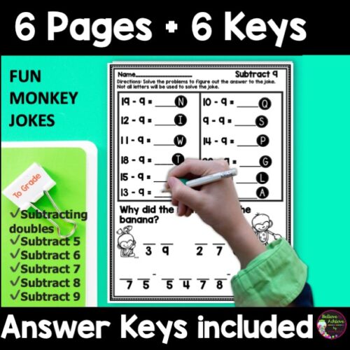 Subtraction Within 24 Worksheets | Monkey Jokes - Made By Teachers