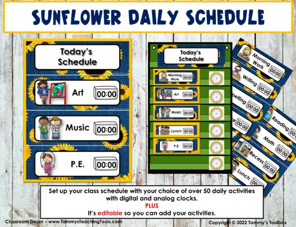 Sunflower Classroom Schedule and Management Set Editable Decor | Made ...