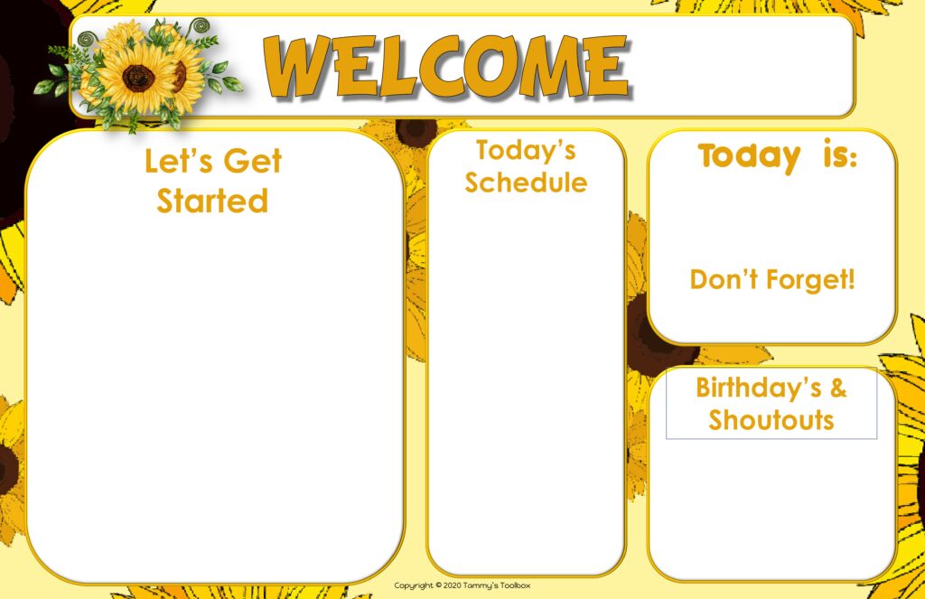 Digital Morning Meeting and Assignment Slides in Sunflower Theme | Made ...
