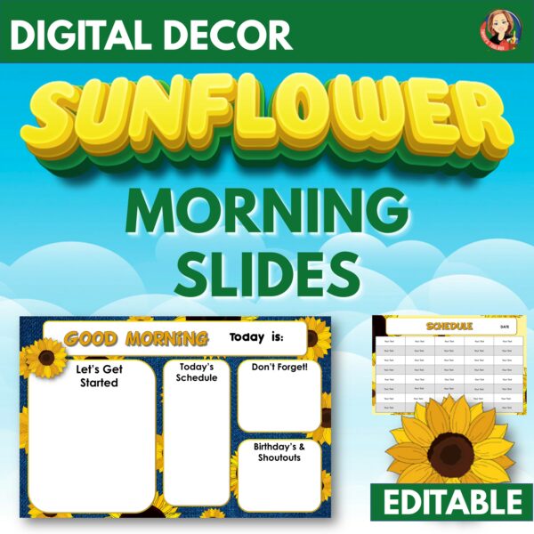 Digital Morning Meeting and Assignment Slides in Sunflower Theme | Made ...