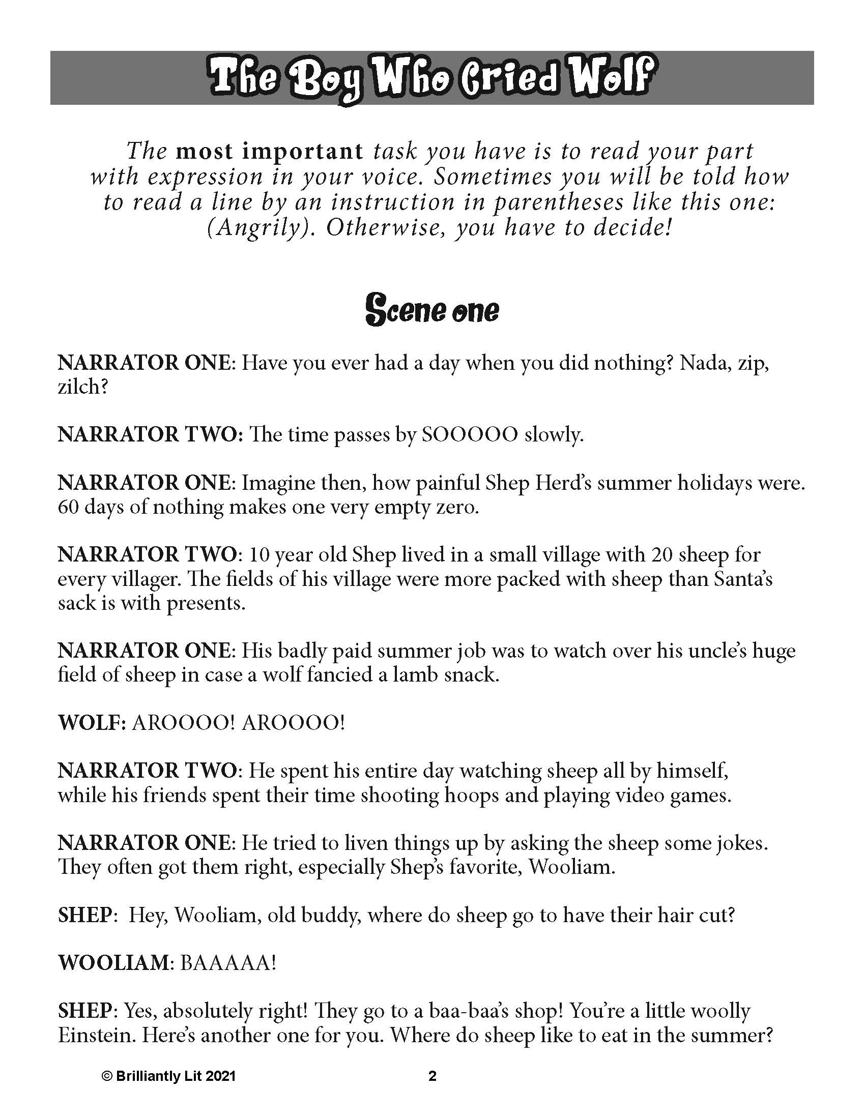 Readers' Theater Aesop's Fable Fun: The Boy Who Cried Wolf GRADES 3-4 ...