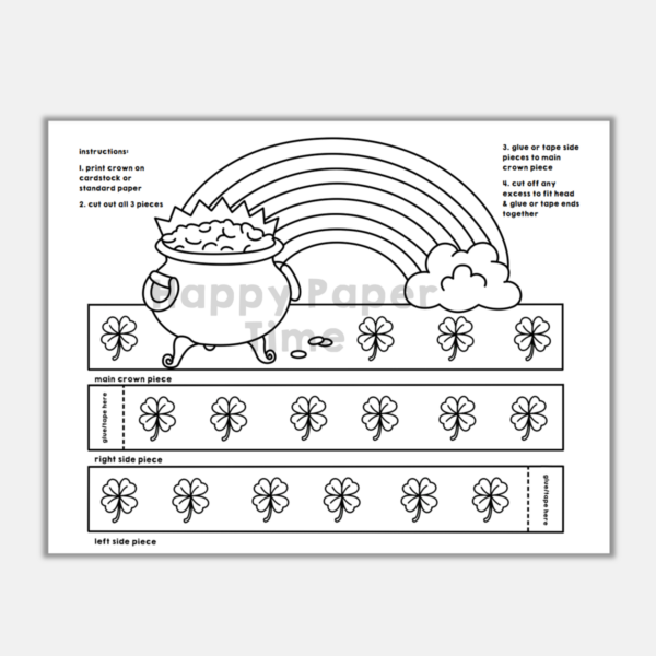 Pot of Gold Paper Hat Printable Coloring St. Patrick's Day Craft ...