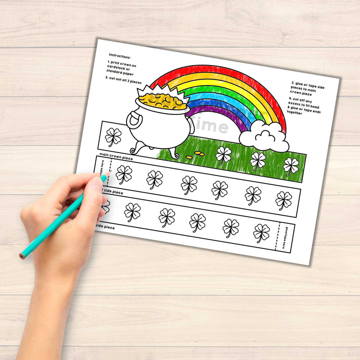 Pot of Gold Paper Hat Printable Coloring St. Patrick's Day Craft ...