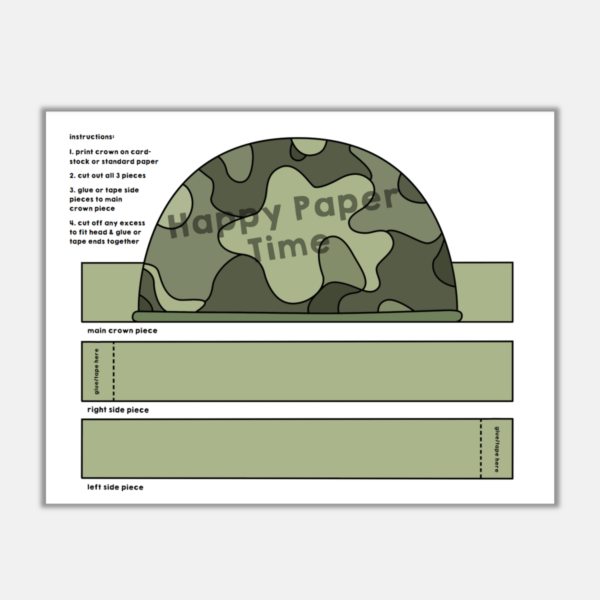 Soldier Helmet Paper Crown Headband Printable Military Costume Craft ...