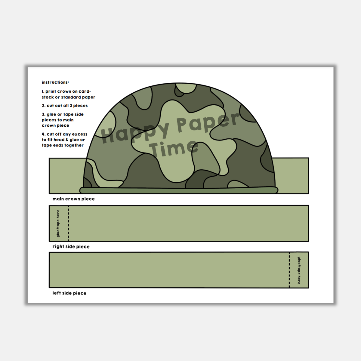 Soldier Helmet Paper Crown Headband Printable Military Costume Craft ...