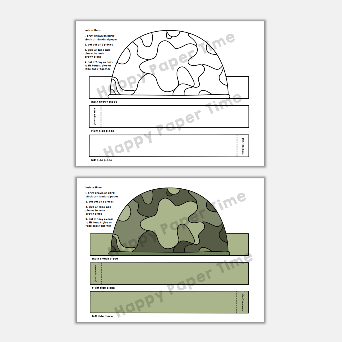 Soldier Helmet Paper Crowns Headband Printable Military Coloring Craft ...