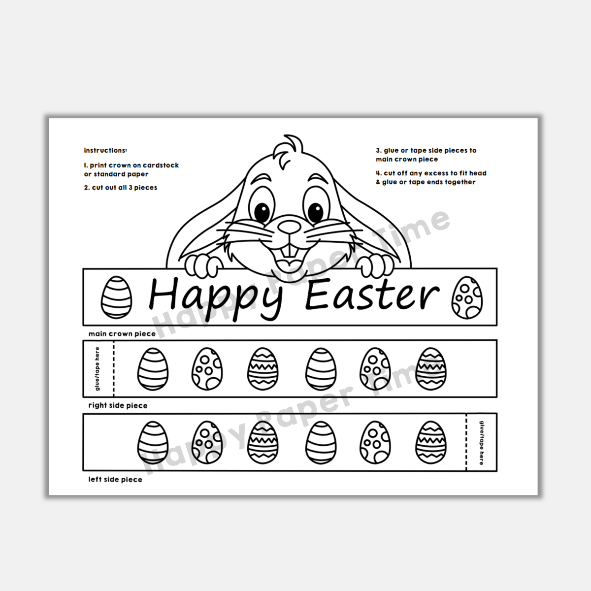 Easter Bunny Paper Crown Headband Printable Coloring Craft Activity ...