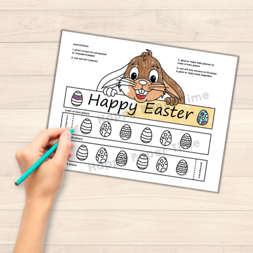 Easter Bunny Paper Crown Headband Printable Coloring Craft Activity ...