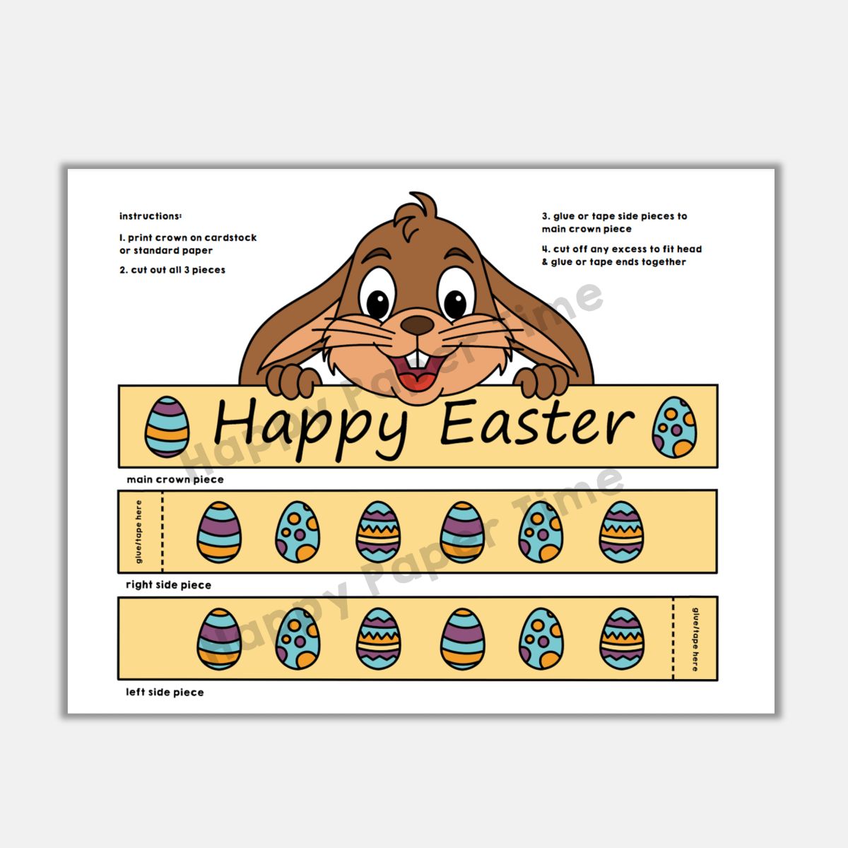 Easter Bunny Paper Crown Headband Printable Costume Craft Activity ...