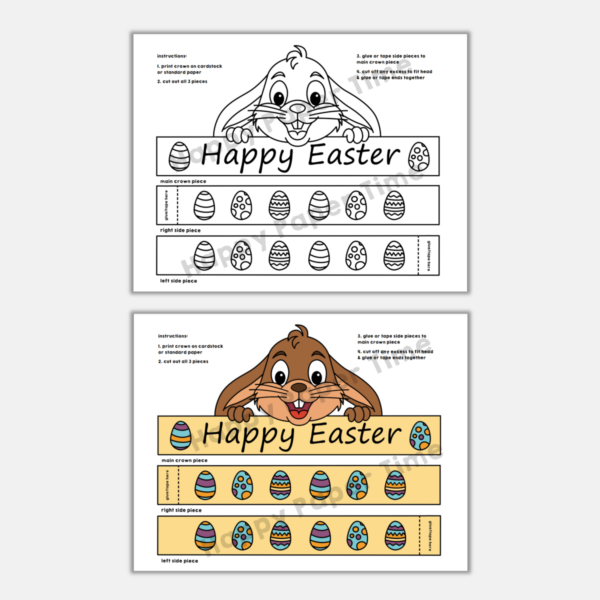 Easter Bunny Paper Crowns Headband Printable Coloring Craft Activity ...