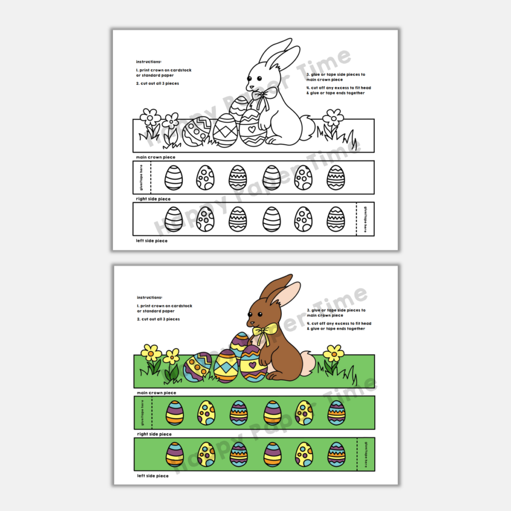 Easter Bunny Eggs Paper Crowns Headband Printable Coloring Craft ...