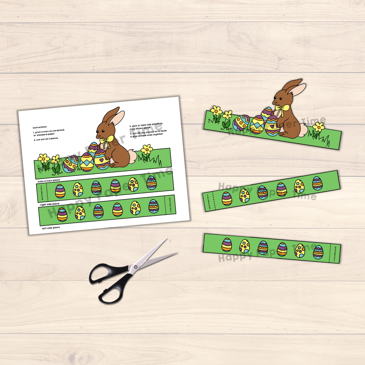 Easter Bunny Eggs Paper Crowns Headband Printable Coloring Craft ...