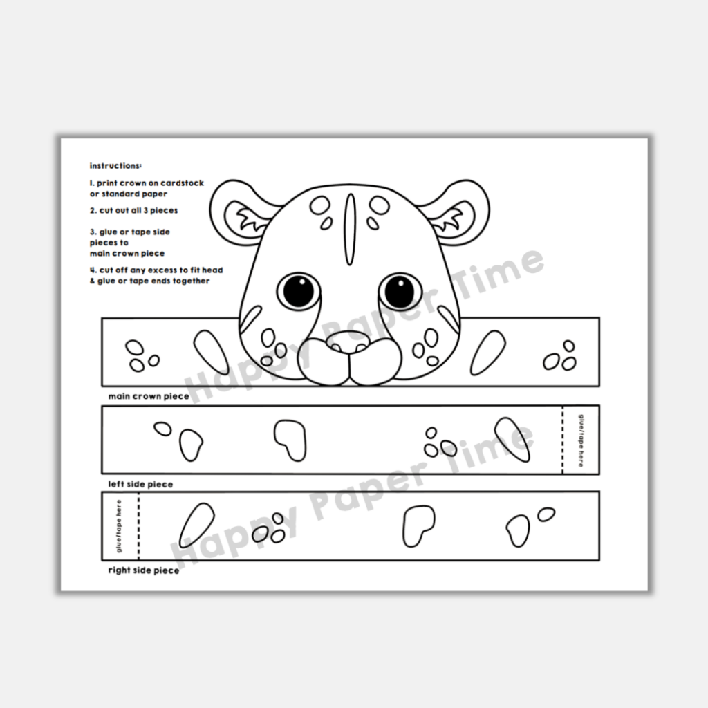 Leopard Paper Crown Jungle Animal Headband Printable Coloring Craft ...
